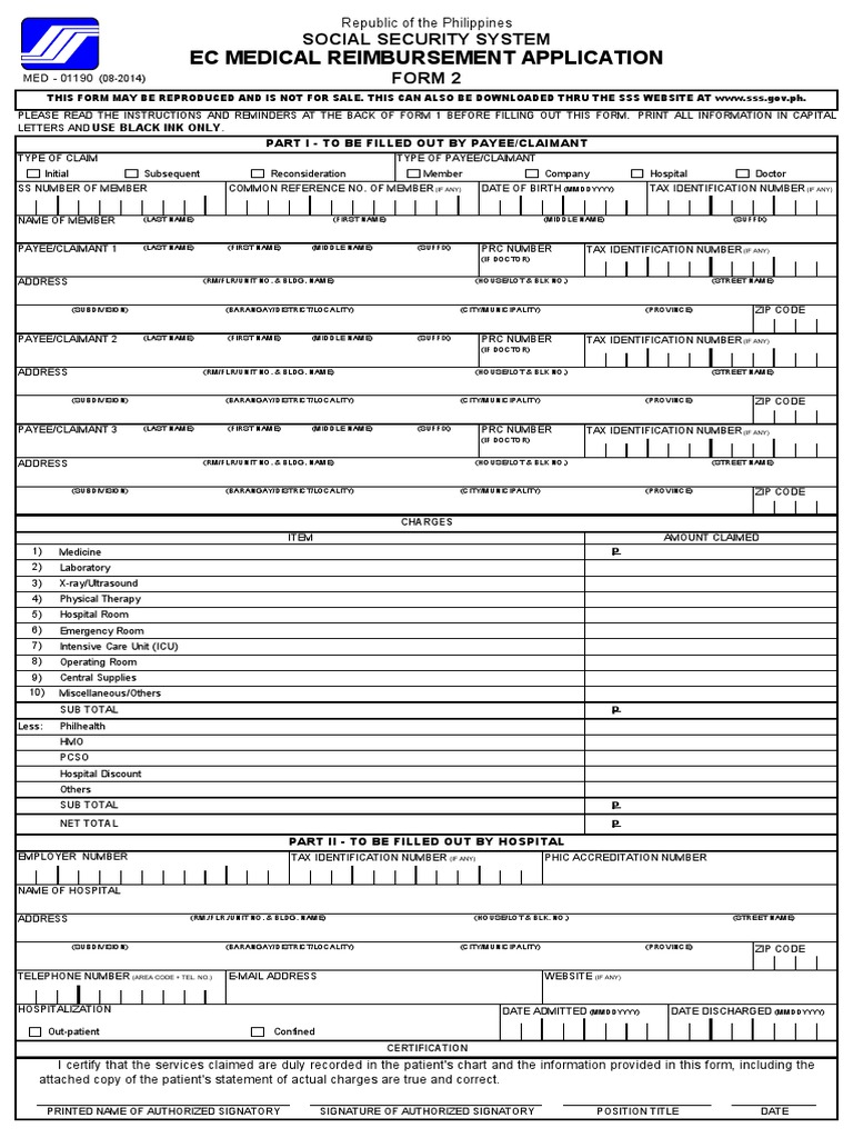 Ec Medical Reimbursement Application: Social Security System Form 2 ...