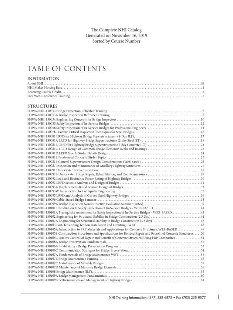NHI Bridge Inspection Course Catalog | PDF | Road Surface | Pedestrian ...
