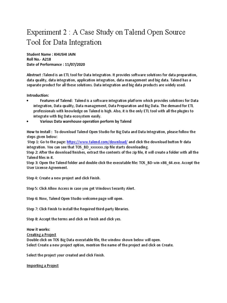 Experiment 2: A Case Study On Talend Open Source Tool For Data Integration | PDF | Information ...