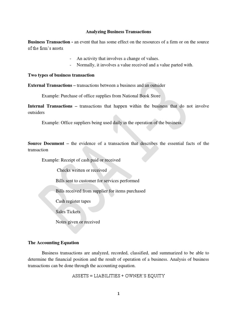 Business Transaction Analysis Overview | PDF | Equity (Finance) | Expense