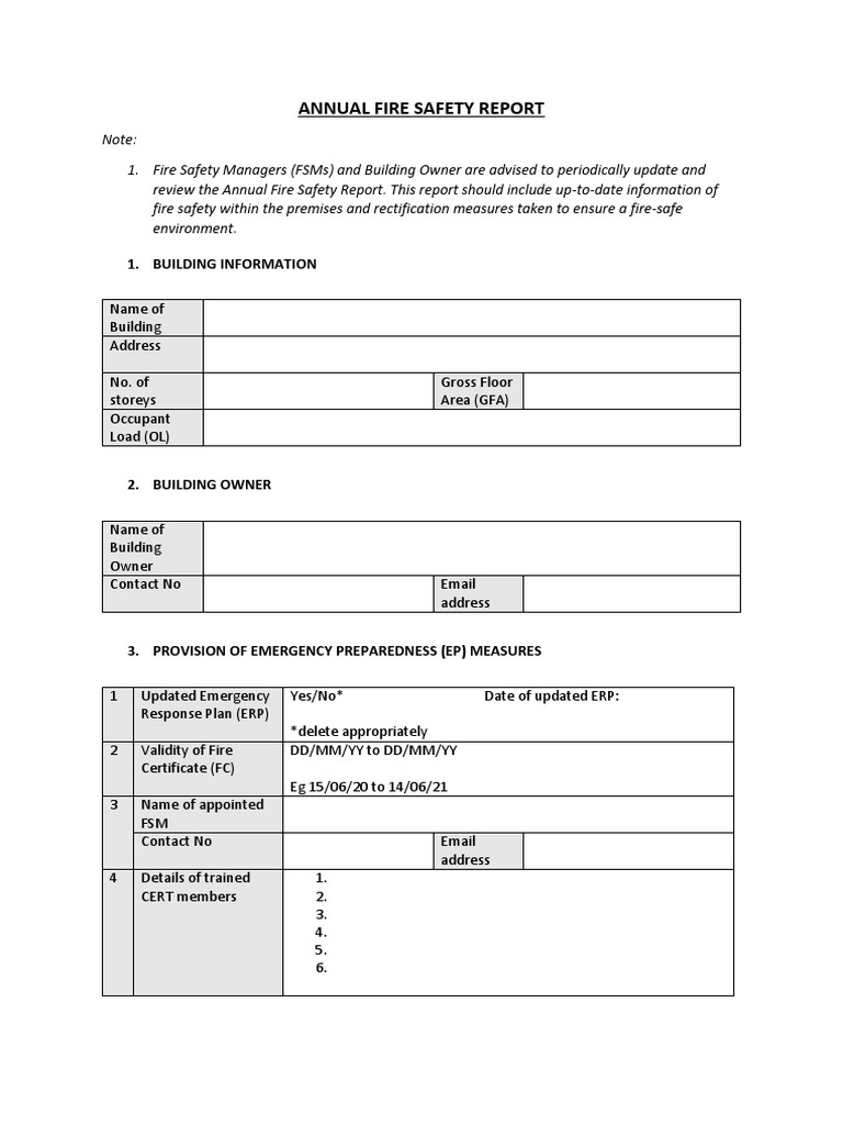 Annual Fire Safety Report Template (Updated As of July 2020) | PDF ...