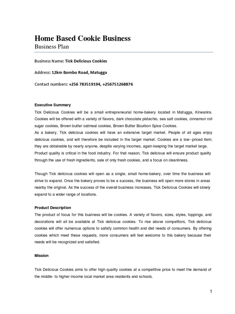 Home Made Cookies Business Plan | PDF | Market (Economics) | Marketing
