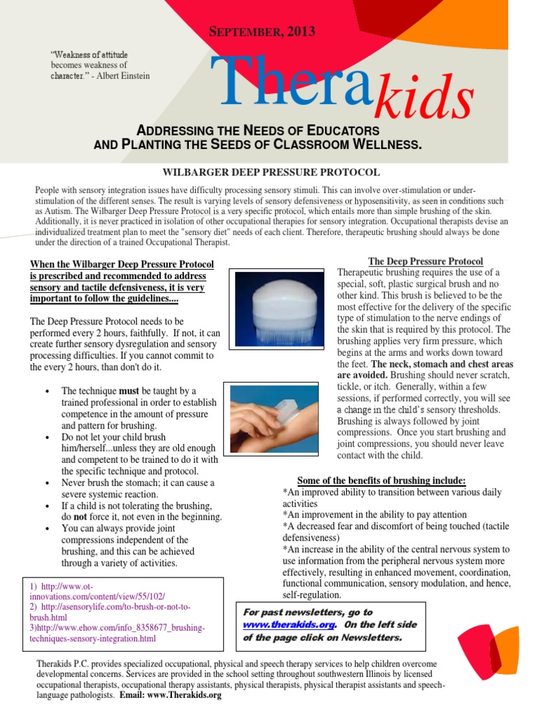 Wilbarger Deep Pressure Protocol | PDF | Sensory Processing Disorder ...