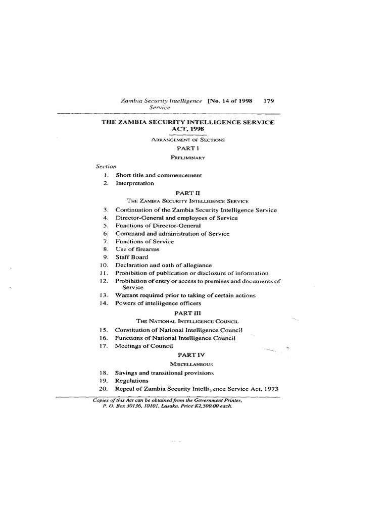 Zambia Security Intelligence Service, 1998 | PDF | Government | Justice