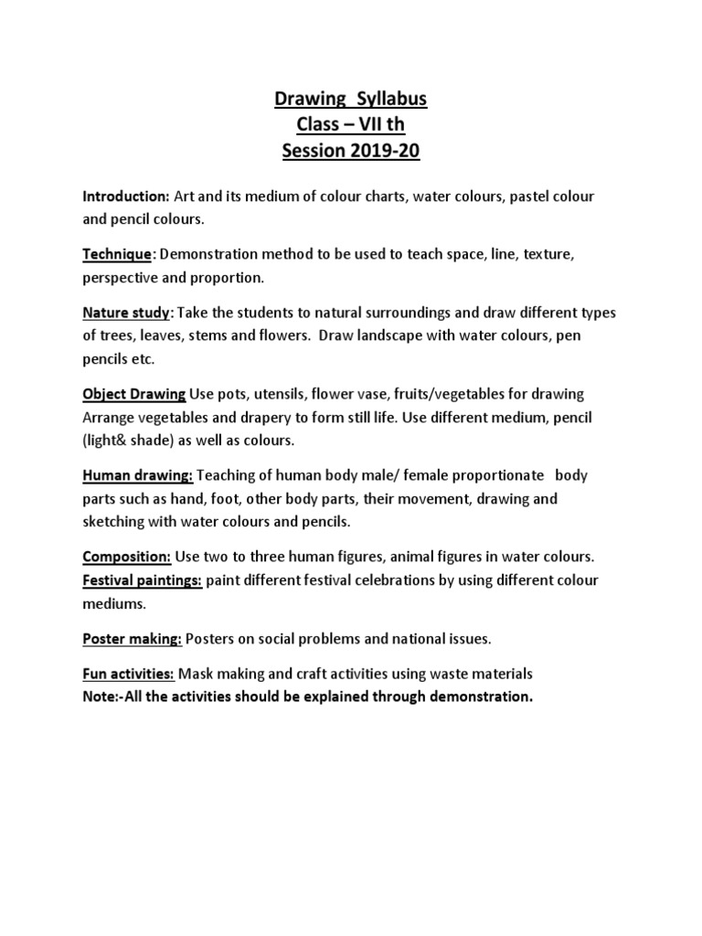 Drawing Syllabus Class - VII TH Session 2019-20 | PDF
