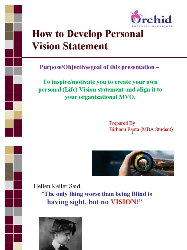 How To Develop Personal Vision Statement: Purpose/Objective/goal of ...