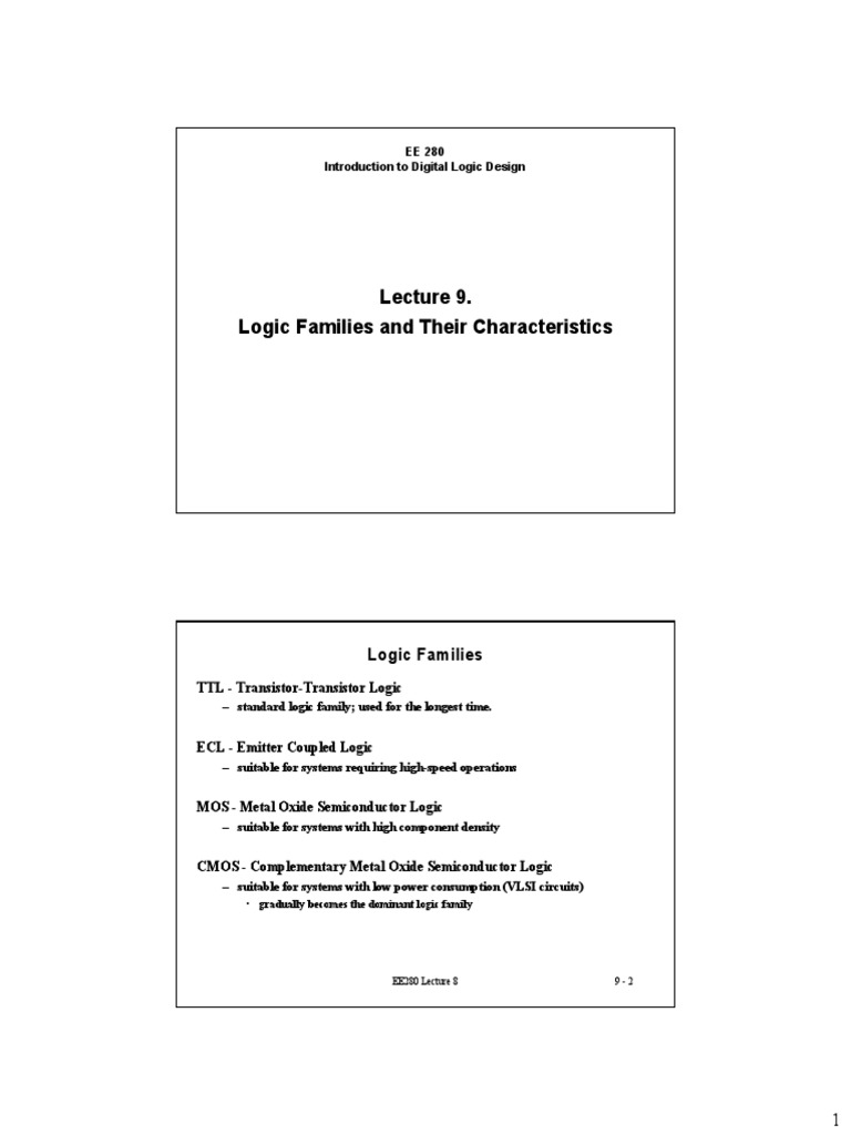 Logic Families and Their Characteristics: EE 280 Introduction To ...
