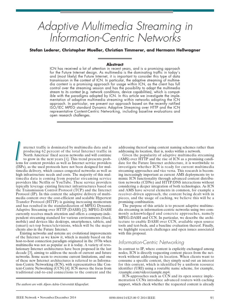 Adaptive Multimedia Streaming in ICN | PDF | Streaming Media ...