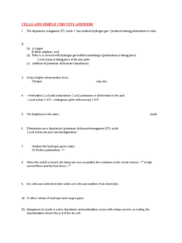 Cells and Simple Circuits Answers | PDF
