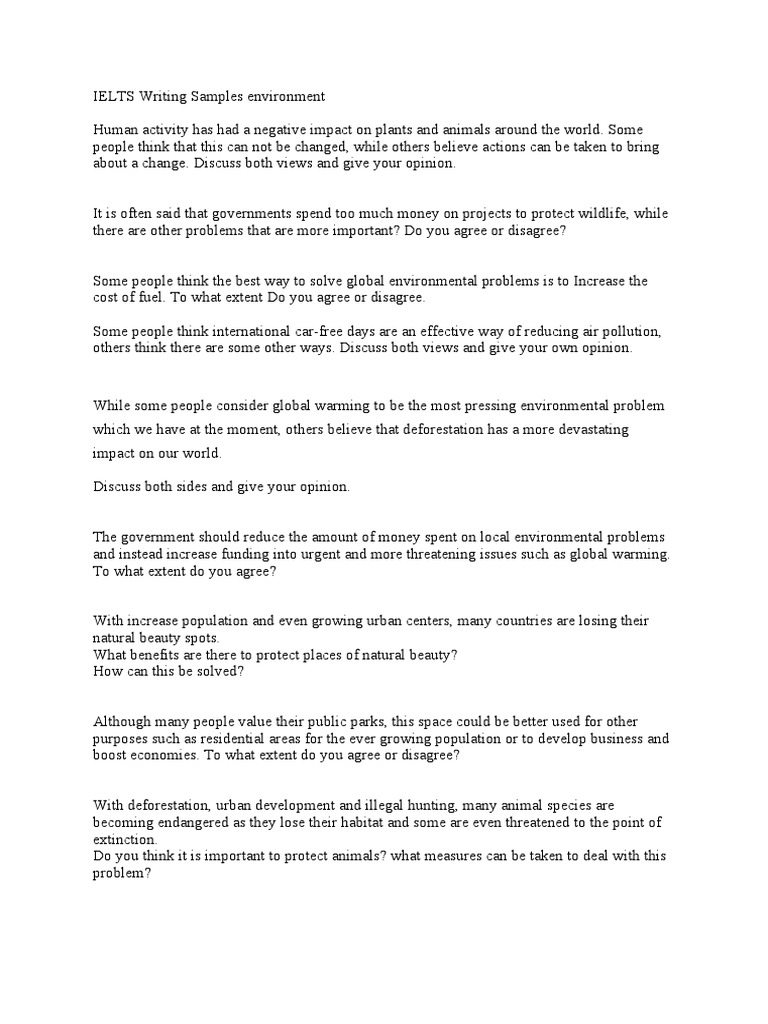 IELTS Writing Samples Environment | PDF | Environment | Environmental Issues
