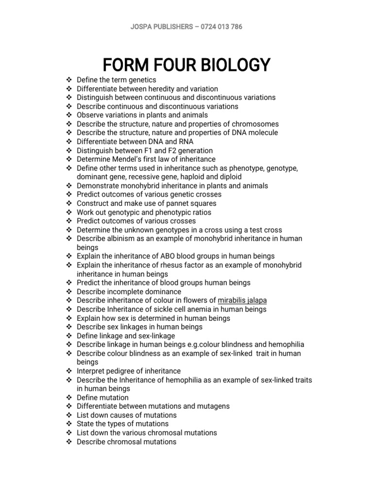 Form Four Biology | PDF | Genetics | Biology