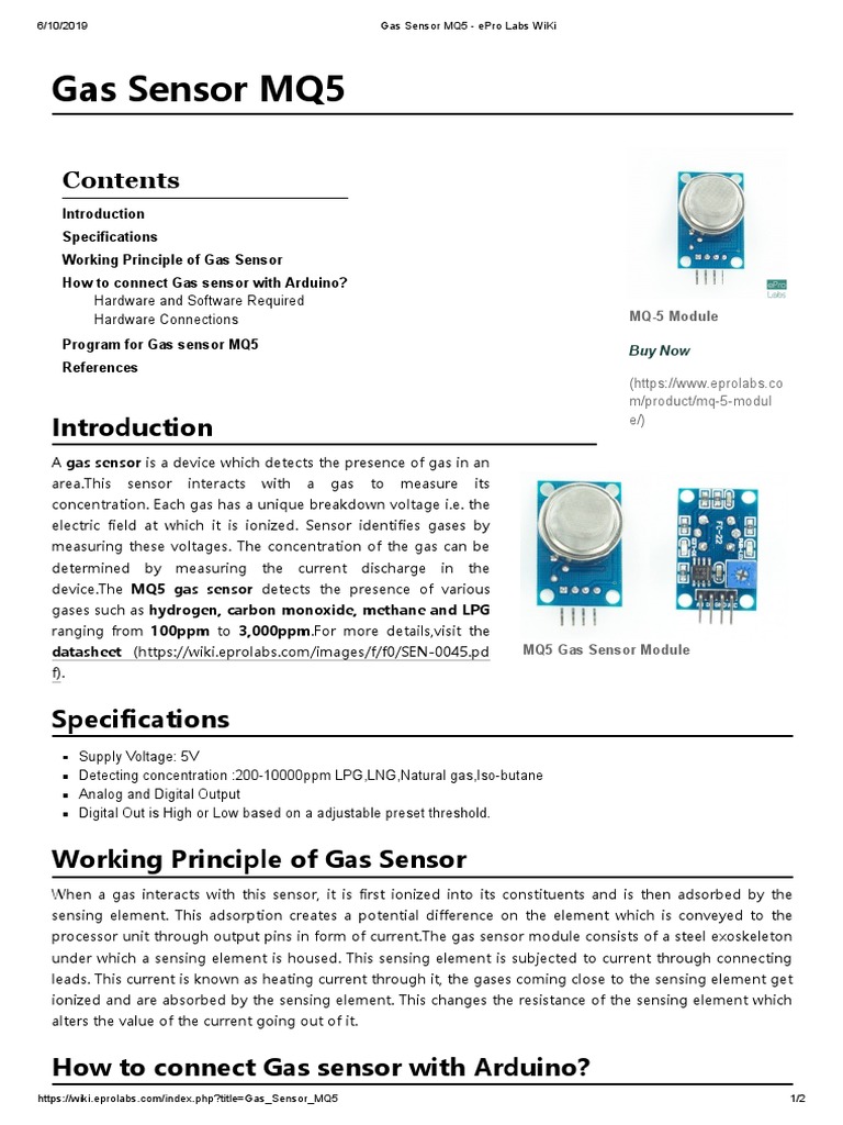 Gas Sensor MQ5 - Epro Labs WiKi | PDF | Sensor | Arduino