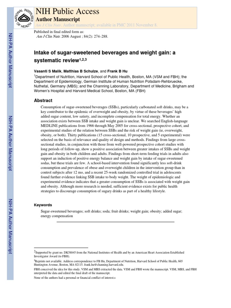 436 - Intake of Sugar Sweetened Beverages and Weight Gain Asystematic ...