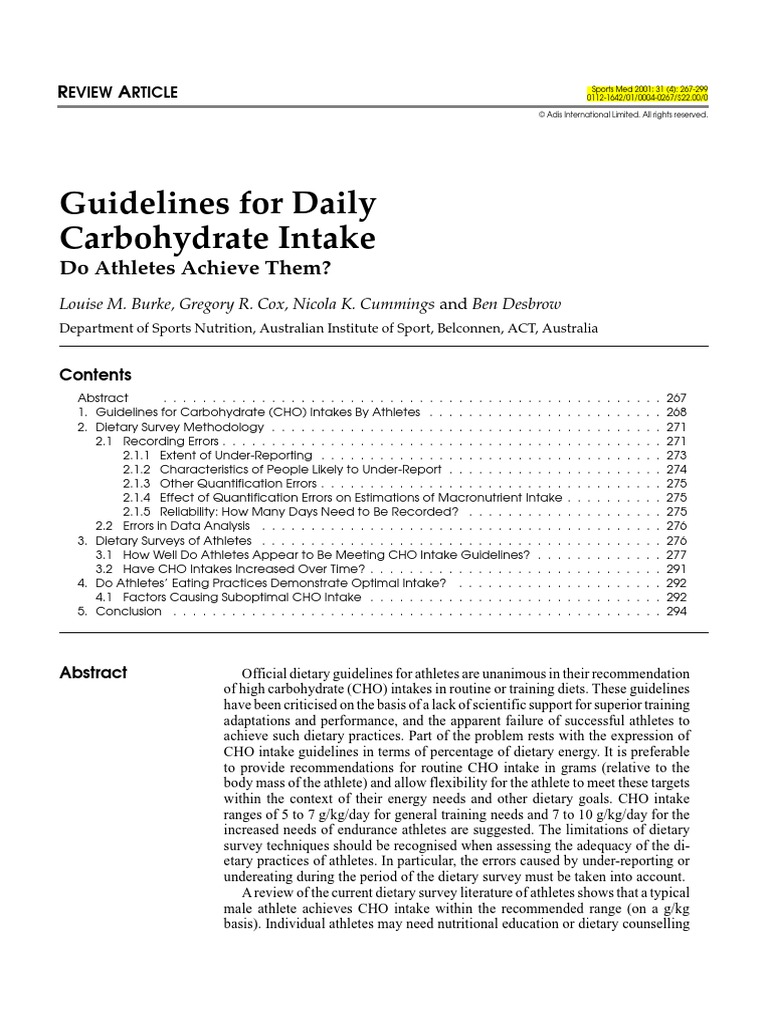 1027 Guidelines For Daily Carbohydrate Intake PDF Sports