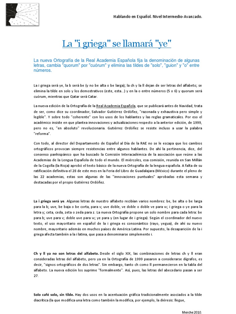 La "I Griega" Se Llama "Ye" | PDF | Alfabeto | Ortografía