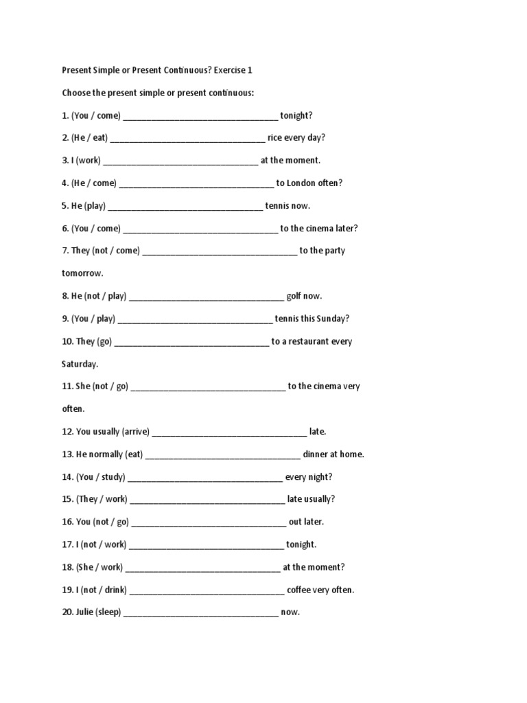 Homework Present Simple&Present Continuous | PDF