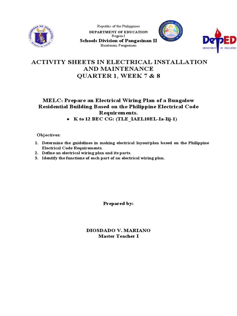 EIM Activity Sheet Q1, W7 & 8 | PDF | Electrical Wiring | Switch