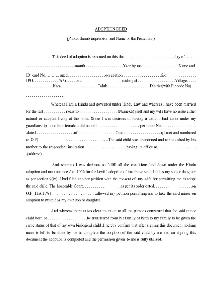 Adoption Deed Eng PDF | PDF | Adoption | Common Law