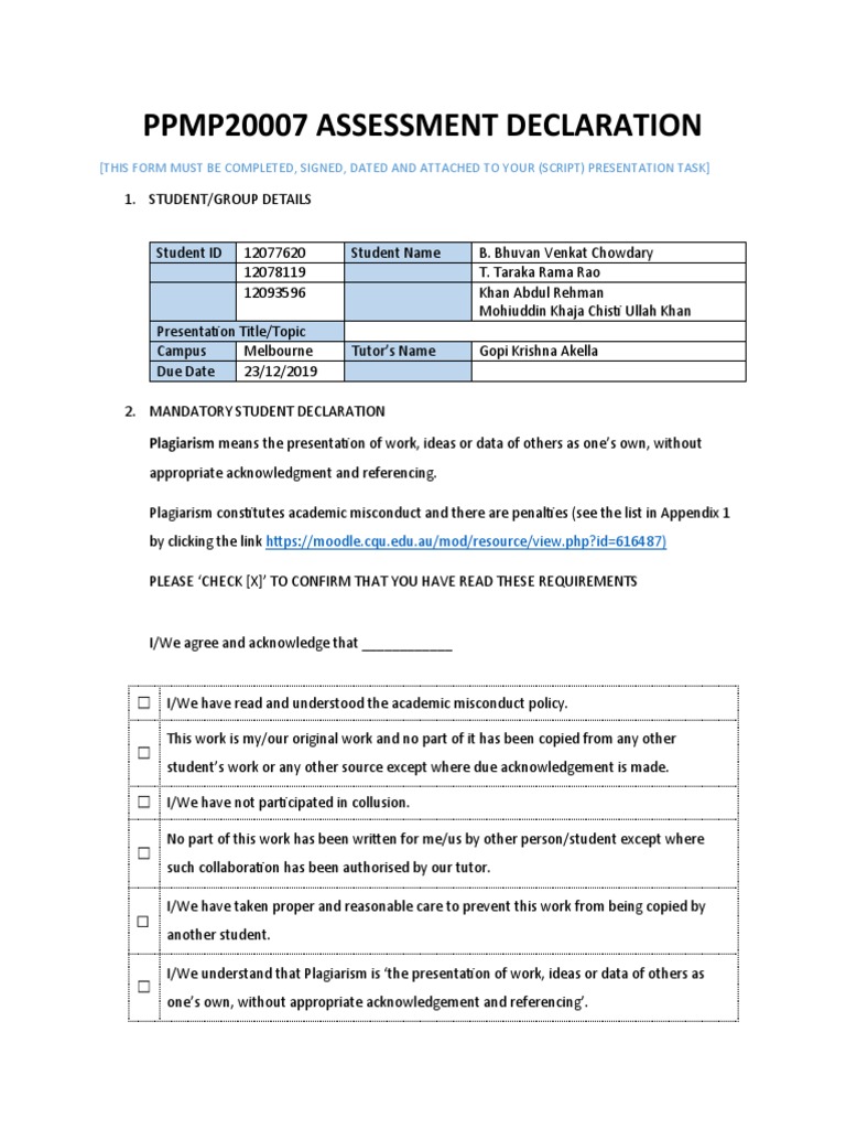 PPMP20007 Assessment Declaration Script | Download Free PDF | Job ...