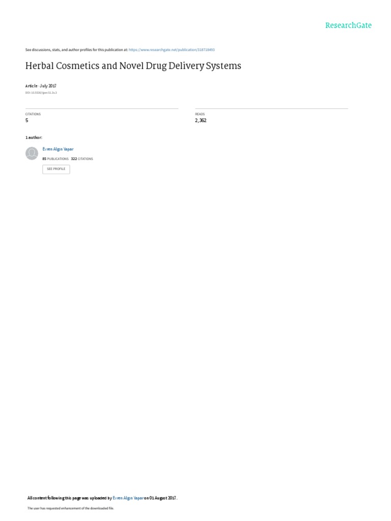 Herbal Cosmetics and Novel Drug Delivery Systems PDF | PDF | Emulsion ...