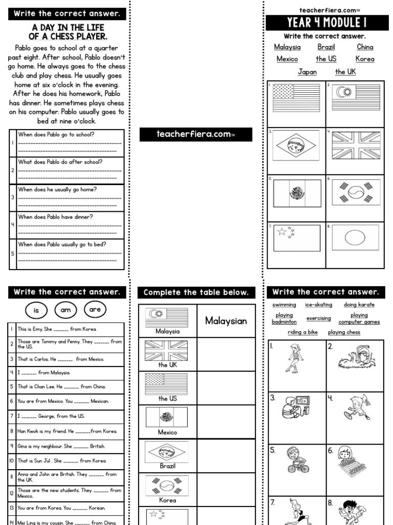 Year 4 Module 1: Write The Correct Answer | PDF | Leisure | Sports