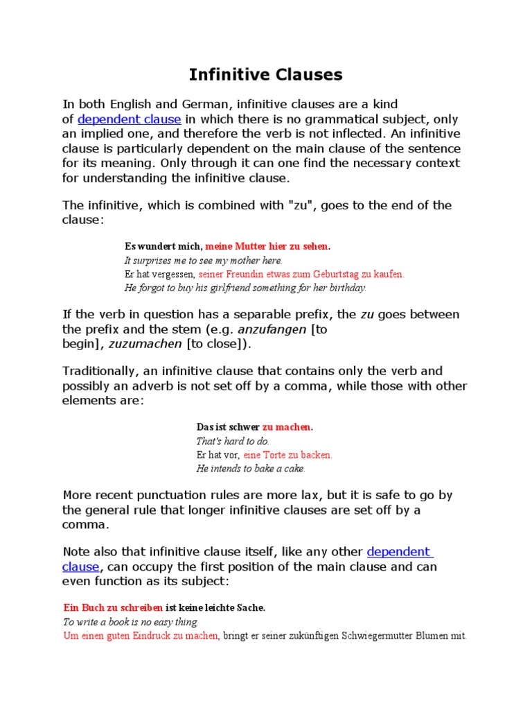 Infinitive Clauses: Dependent Clause | PDF | Verb | Morphology