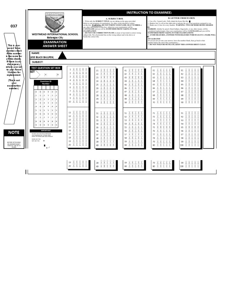 PRC Answer Sheet Sample | PDF | Tests | Test (Assessment)