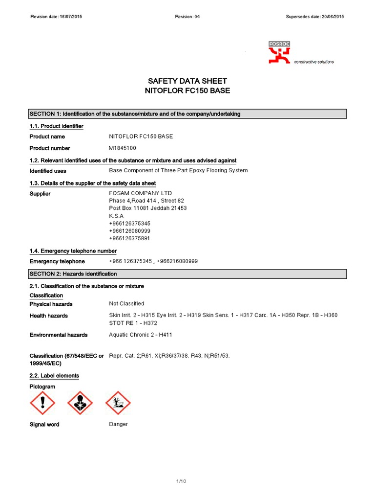 Safety Data Sheet Nitoflor Fc150 Base Revision Date 16 07 2015 Revision 04 Supersedes Date