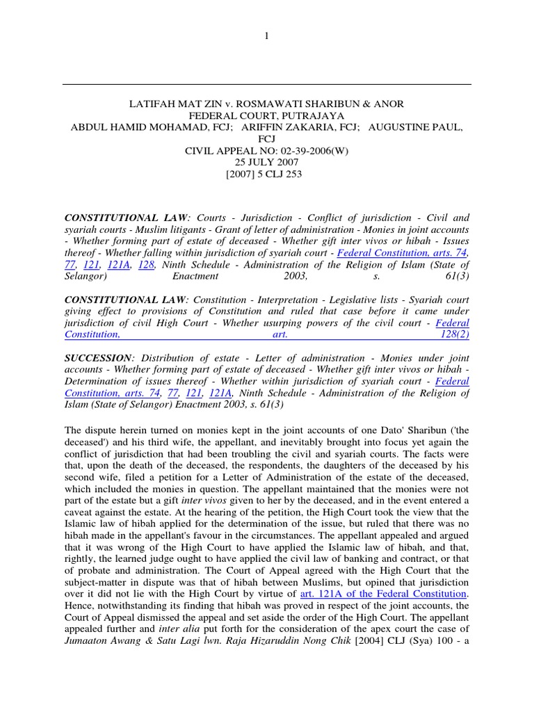 Art. 121A of The Federal Constitution | PDF | Jurisdiction | Sharia