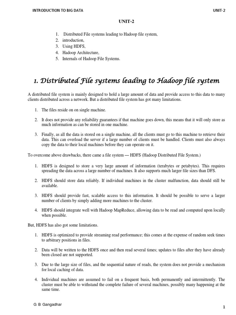 Distributed File Systems Leading To Hadoop File System: UNIT-2 | PDF | Apache Hadoop ...
