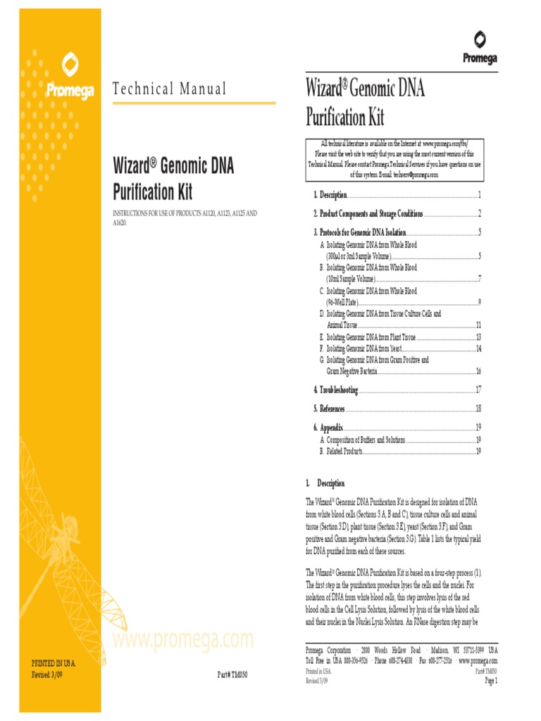 Wizard Genomic DNA Purification Kit | PDF | Protein Purification | Lysis