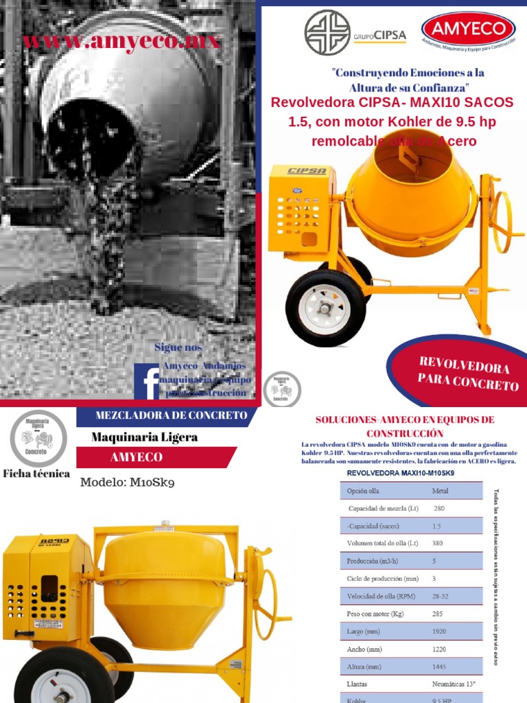 Revolvedora CIPSA - MAXI10 SACOS 1.5, Con Motor Kohler de 9.5 HP ...