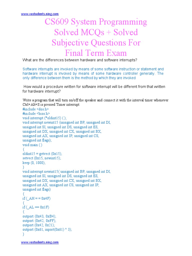 Cs609 System Programming Solved Mcqs + Solved Subjective Questions For Final Term Exam | PDF ...
