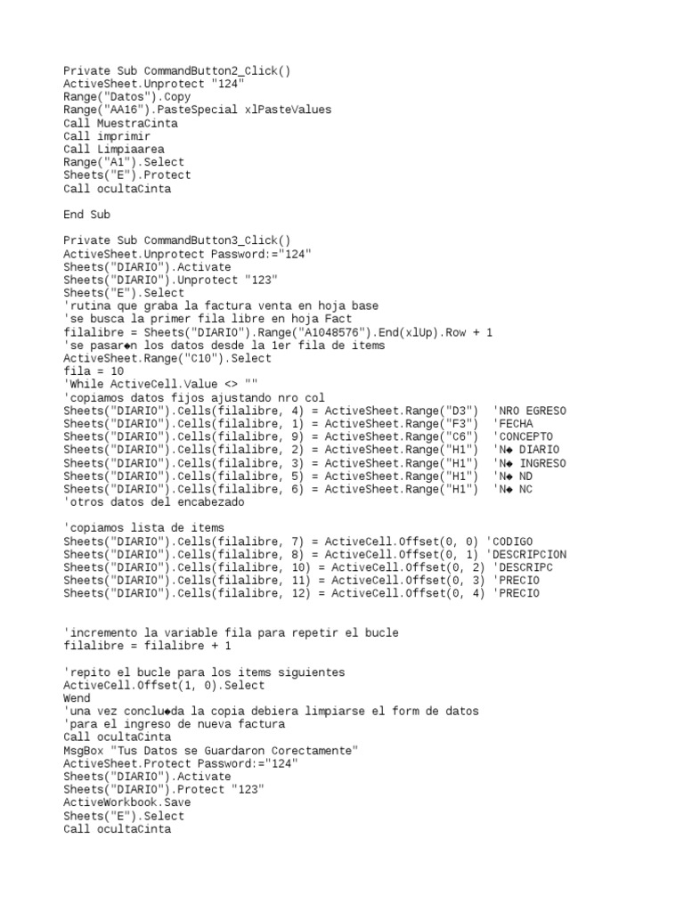 Codigos para Los Botones de La Hoja e | PDF