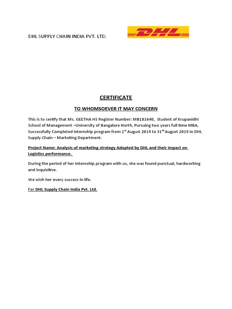 DHL Supply Chain India PVT | PDF