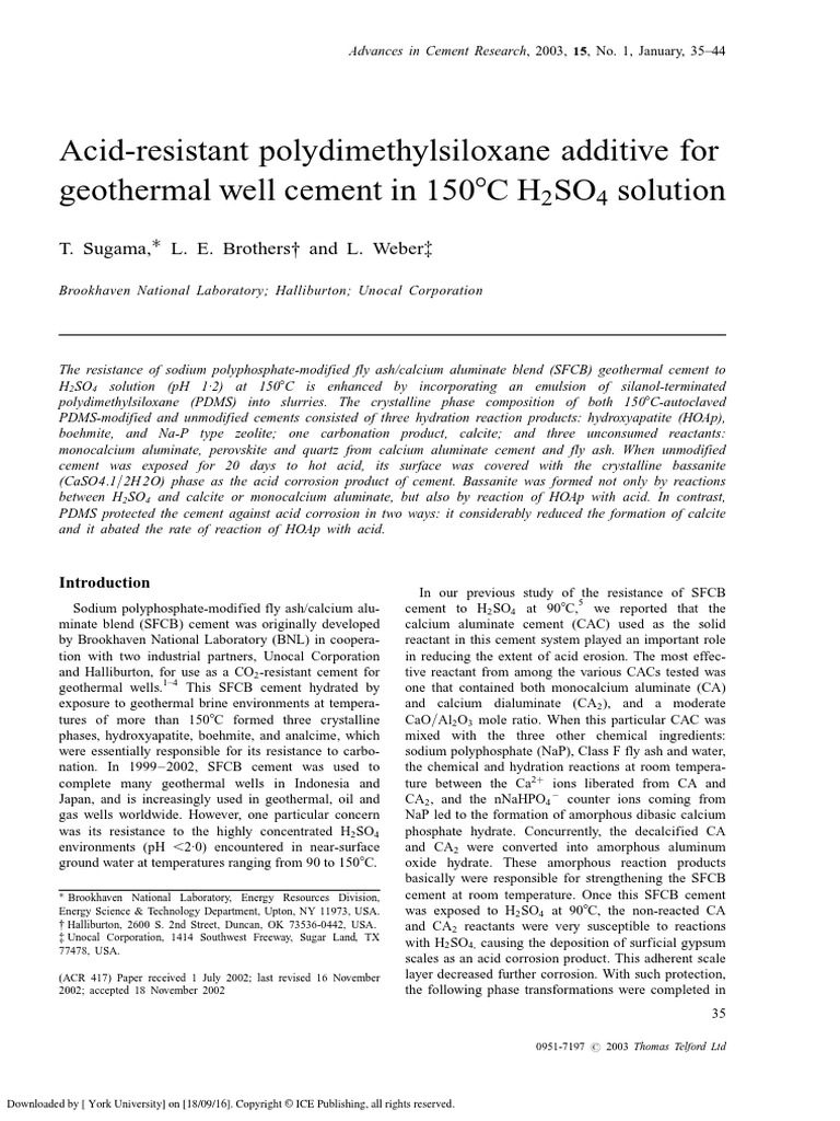 Acid-Resistant Polydimethylsiloxane Additive For Geothermal Well Cement ...