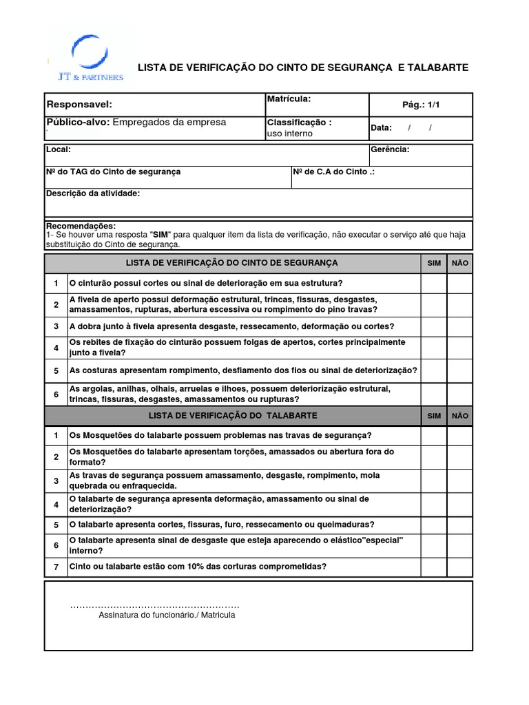 Check List Cinto de Segurança JT | PDF | Business