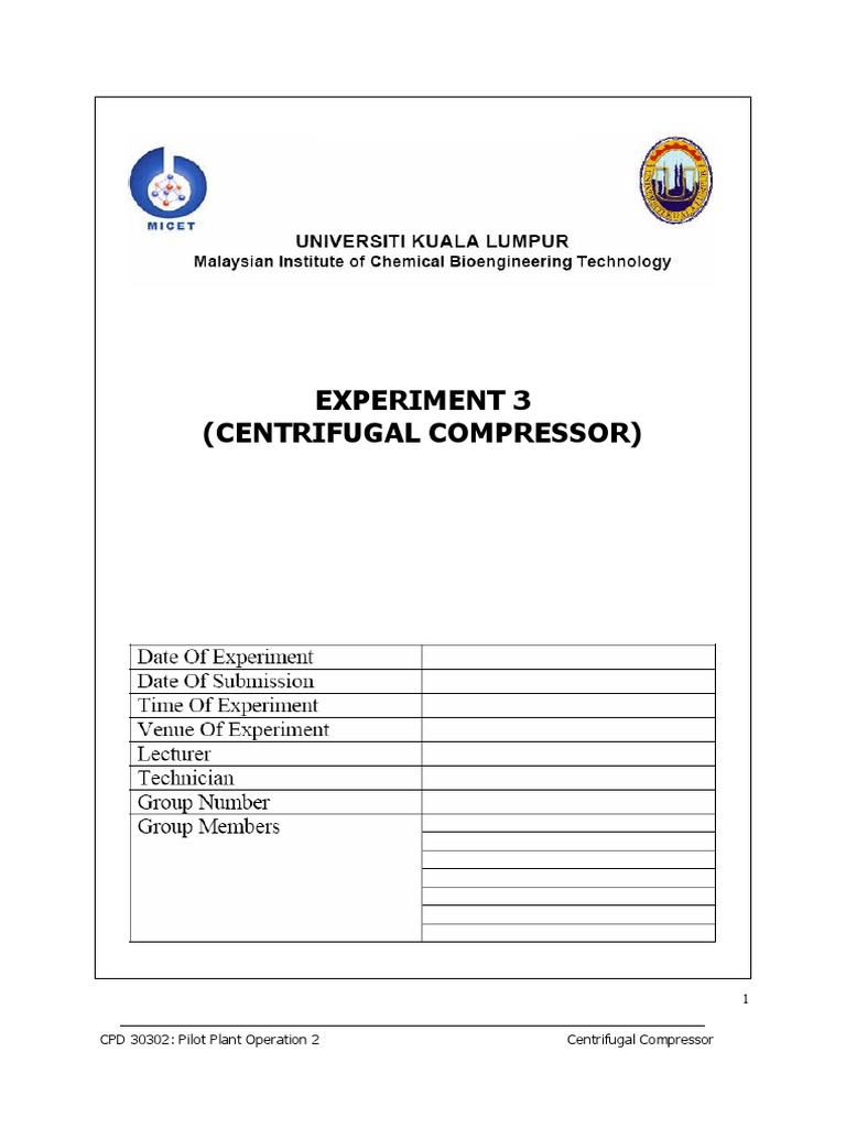 Experiment 3 (Centrifugal Compressor) | PDF | Chemical Equipment | Gases