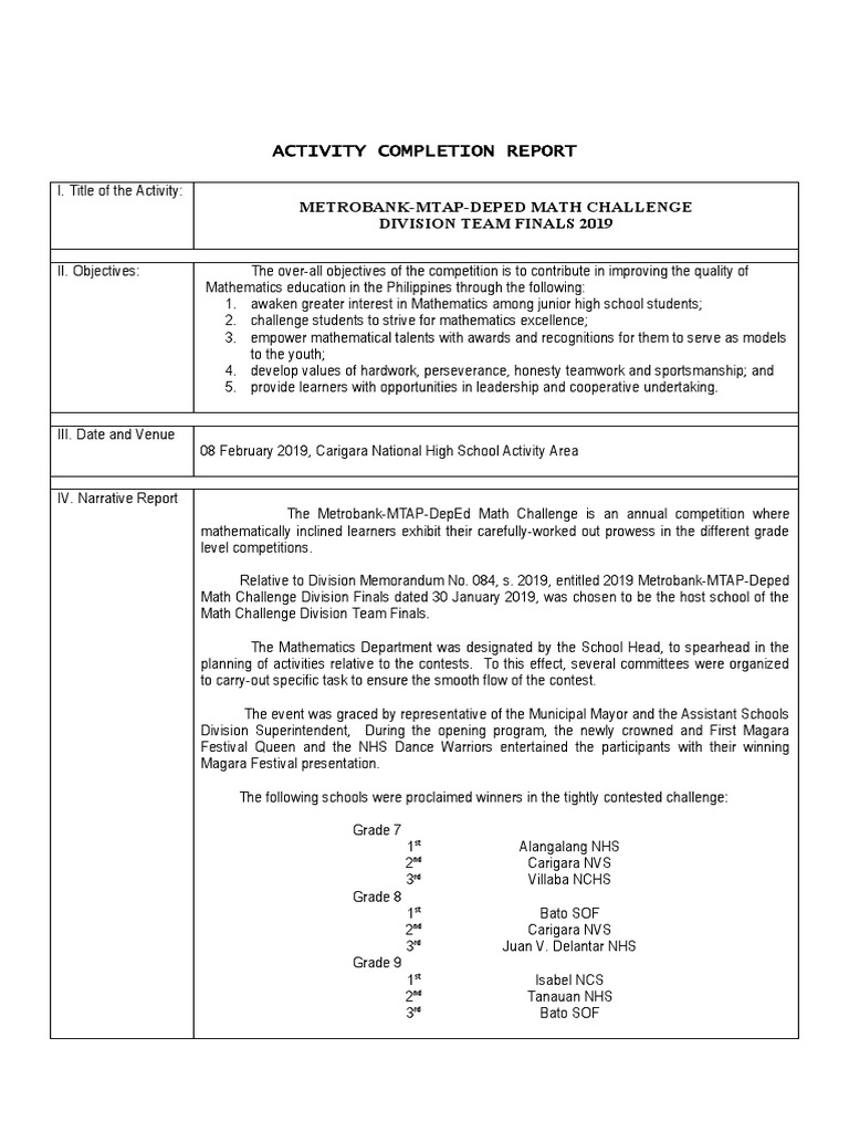 Metrobank-MTAP Math Challenge Report | PDF | Learning | Behavior ...