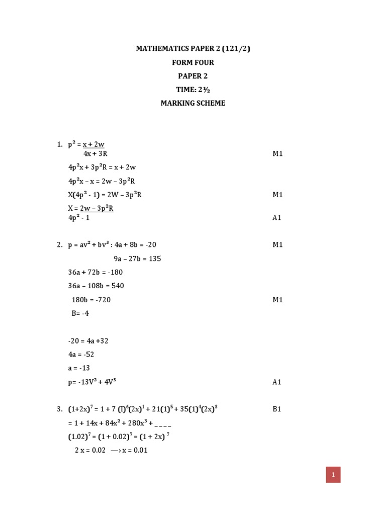 Mathematics Paper 2 Marking Scheme | PDF | Payments | Income