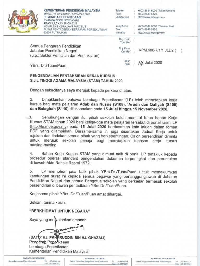 Surat Siaran Kerja Kursus STAM 20202 | PDF