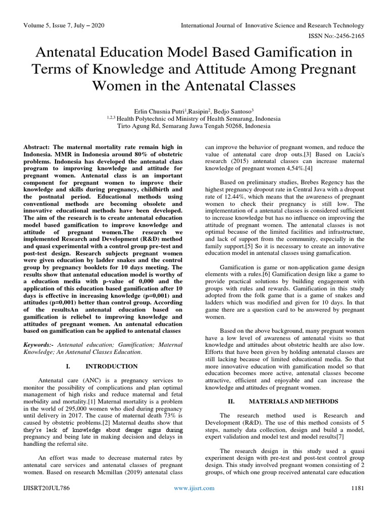 Antenatal Education Model Based Gamification in Terms of Knowledge and ...