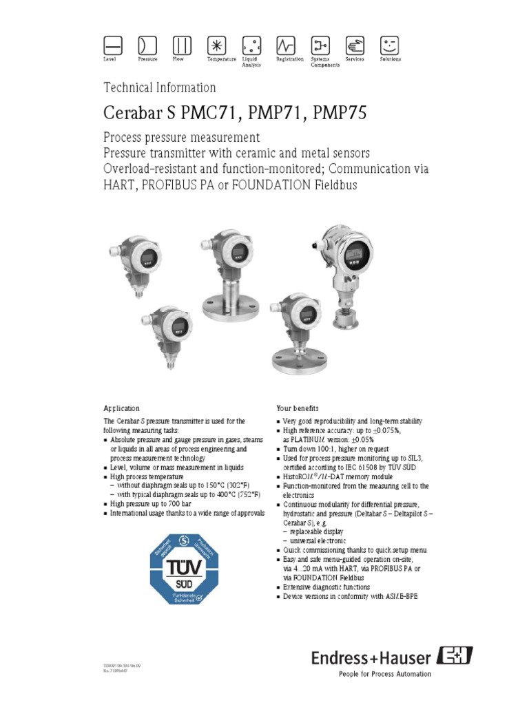 Cerabar S PMC71, PMP71, PMP75: Technical Information | PDF | Pressure ...