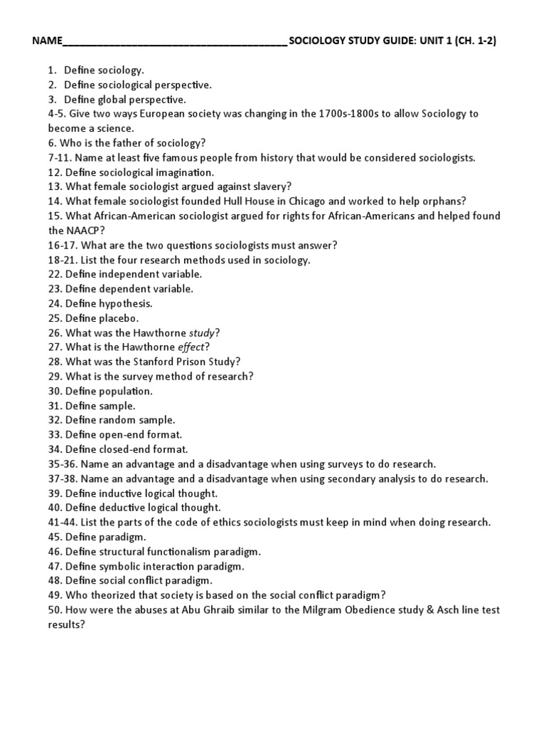 Sociology Study Guide Basics | PDF | Science & Mathematics