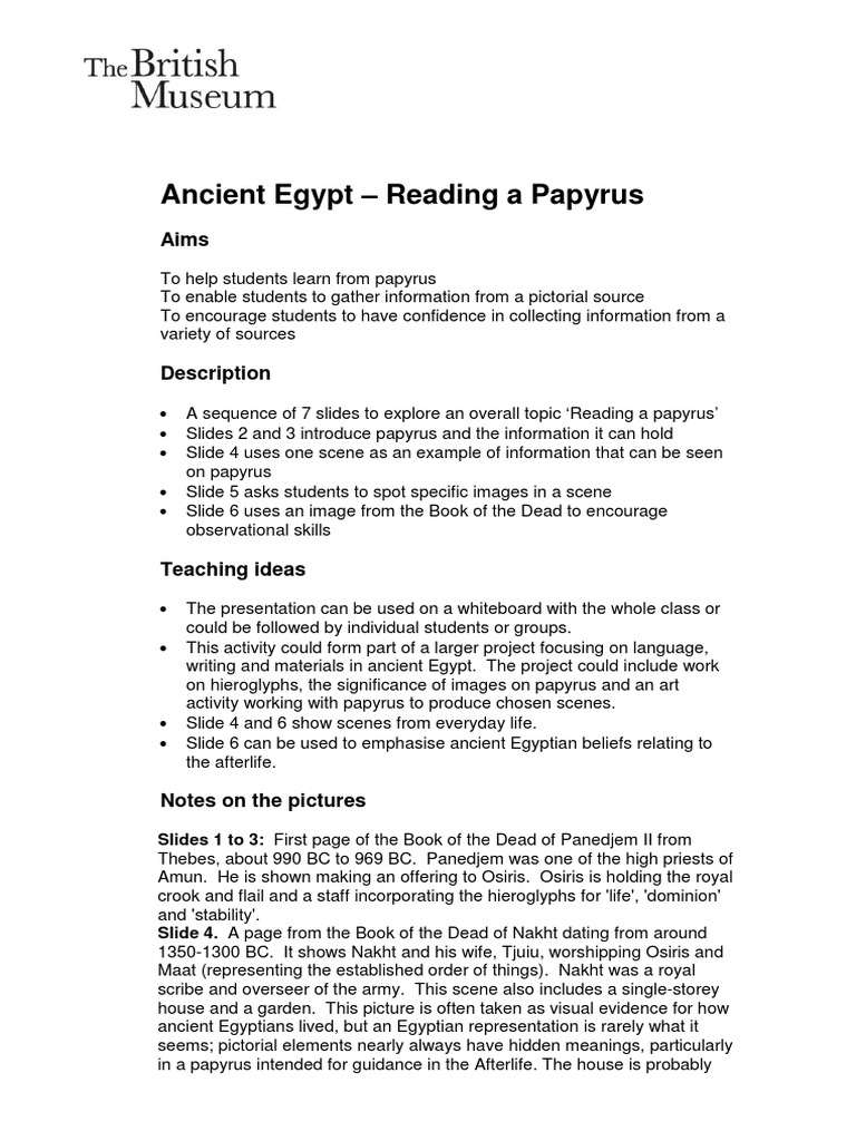 Ancient Egypt - Reading A Papyrus: Notes For Teachers | PDF | Ancient ...