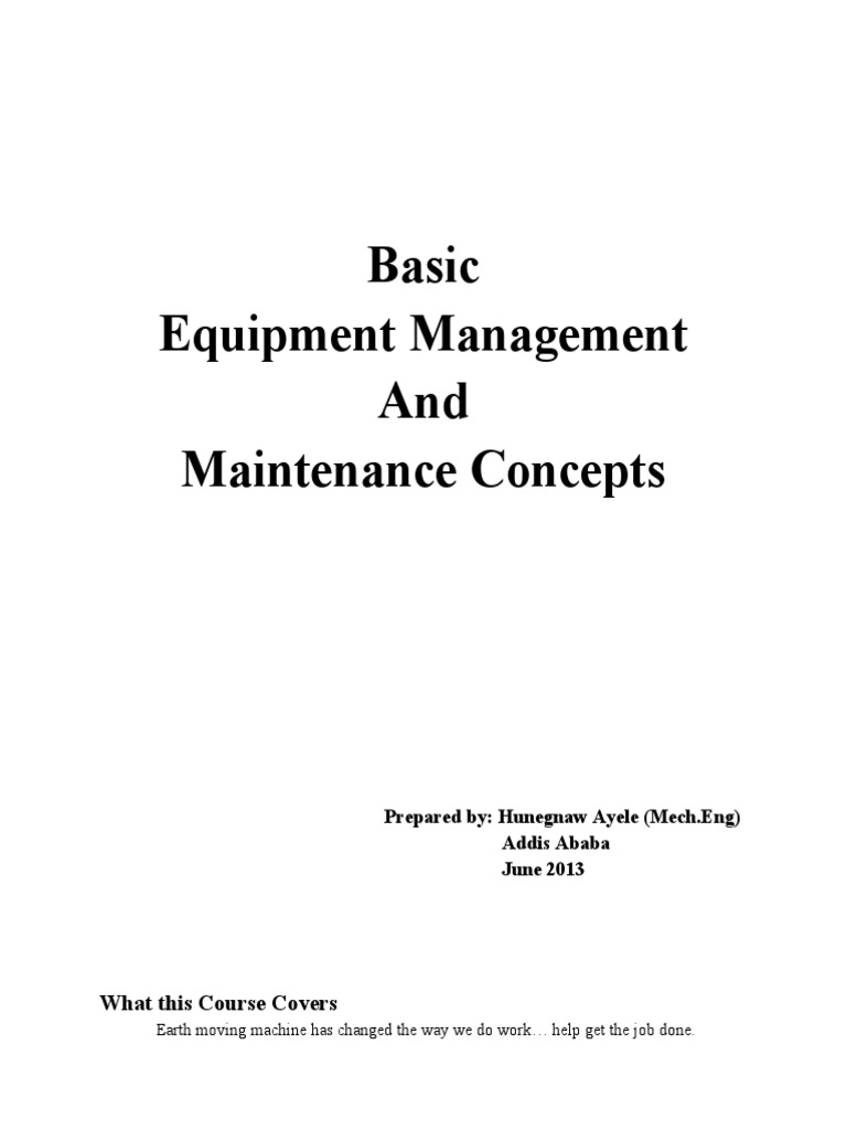 Basic Equipment Management and Maintenance Concepts: What This Course ...