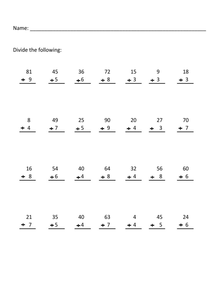 Math Division Practice Sheet | PDF