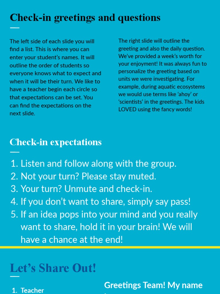 Check-In Greetings and Questions | PDF | Language Arts & Discipline