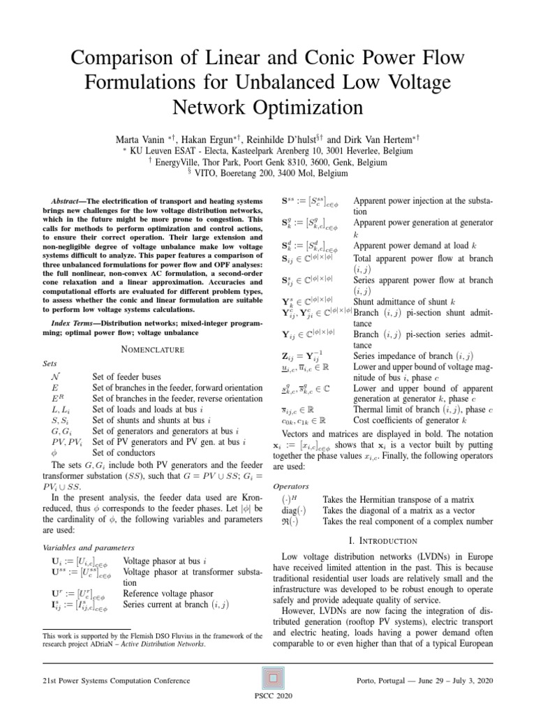 Comparison of Linear and Conic Power Flow Formulations For Unbalanced Low Voltage Network ...