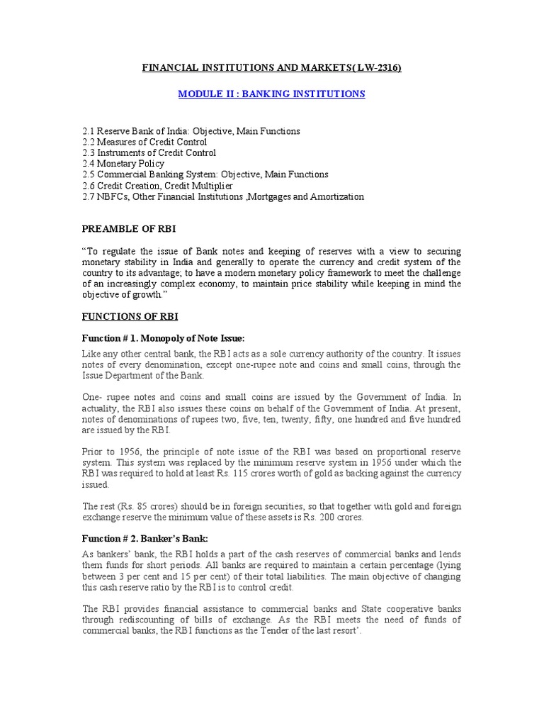 FIM-Module II-Banking Institutions | PDF | Reserve Bank Of India ...